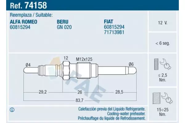Świeca żarowa FAE 74158 - Sklep iParts.pl